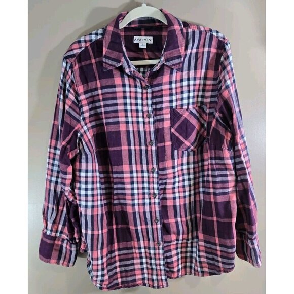 Ava & Viv | Tops | Ava Viv Multicolor Plaid Button Up Flannel Sz 3x 0 ...